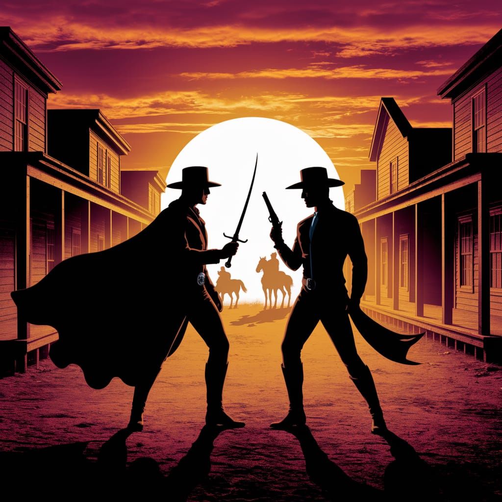 zorro vs lone ranger - Dramatic Sunset Showdown: Zorro vs L...