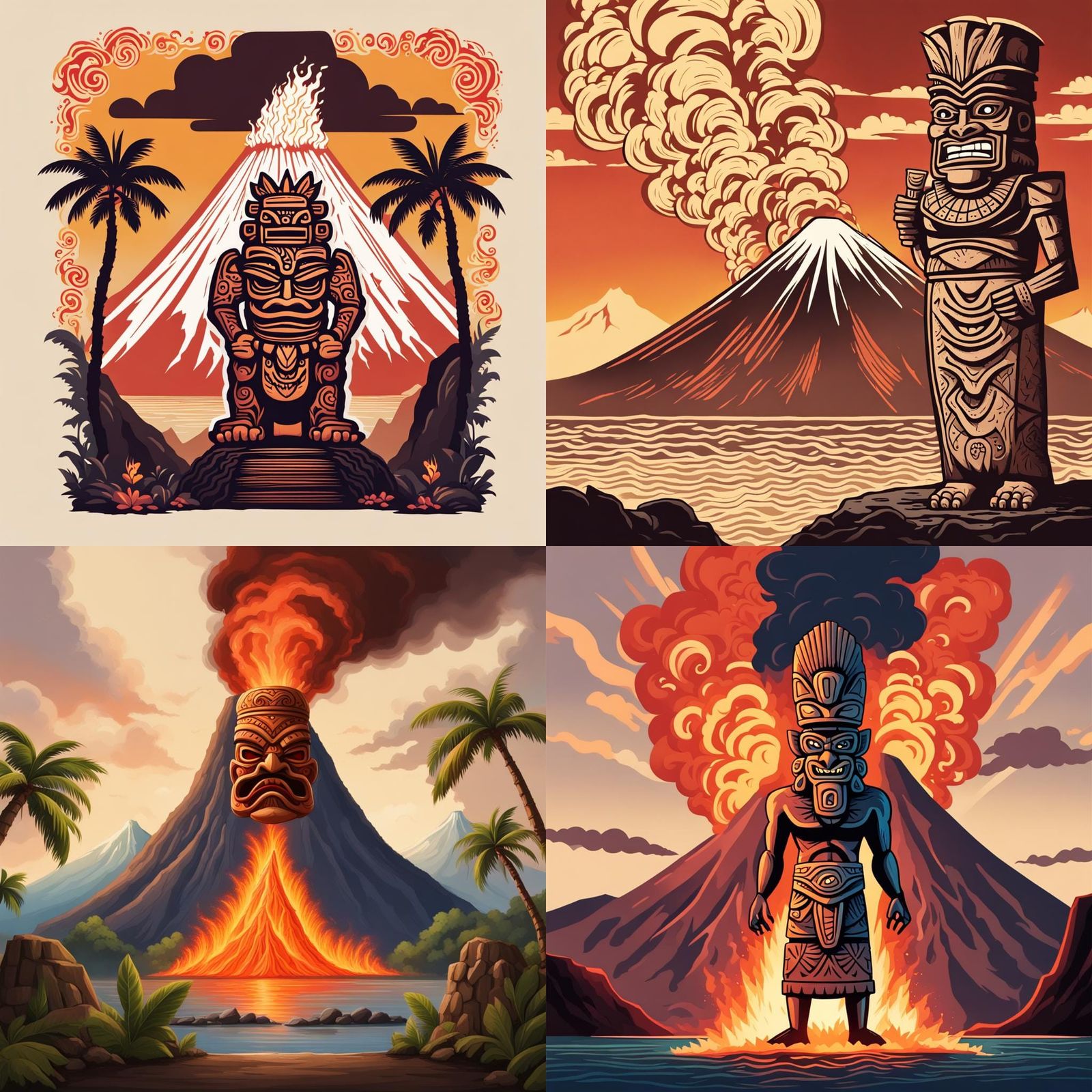 Tiki god standing in front of an erupting volcano - AI Generated ...