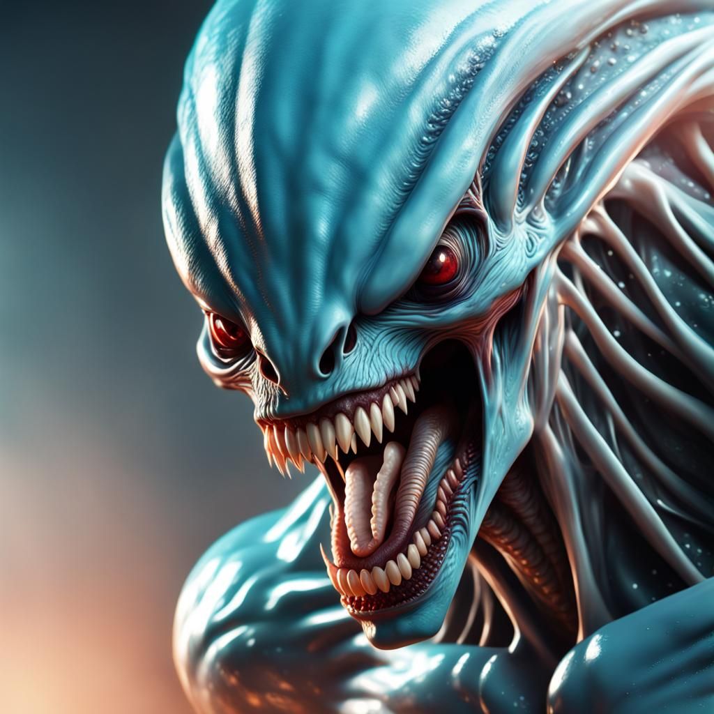 Vicious alien pale blue skin, big sharp teeth, 4k - AI Generated ...