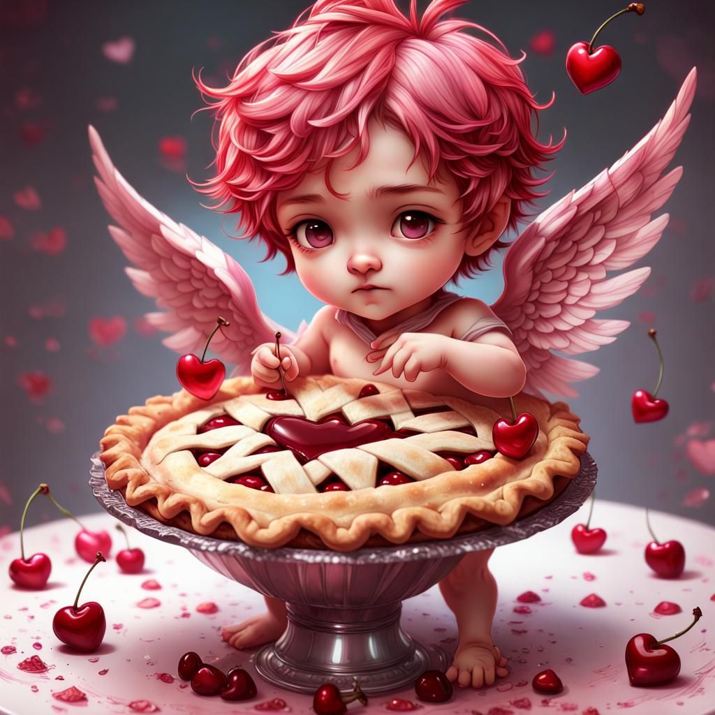 male Cute adorable chibified Pink and Red cupid, shiny detailed sharp ...