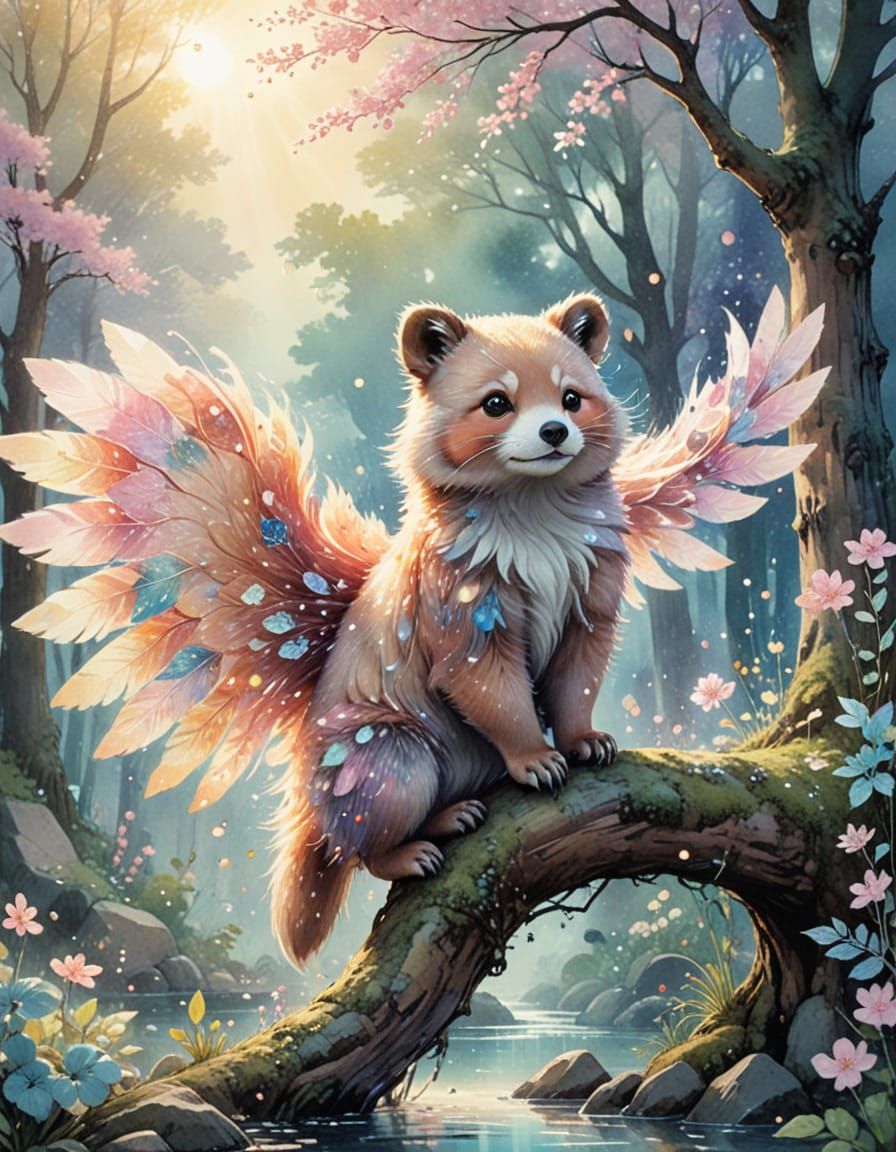 Watercolor Fantasy Manga Art of a Magical Tanuki - AI Art