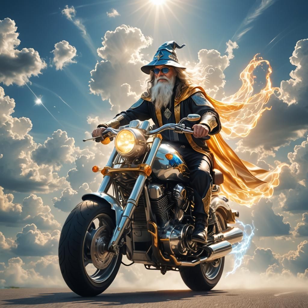 A wizard riding a futuristic motorcycle. - AI Generated Artwork ...