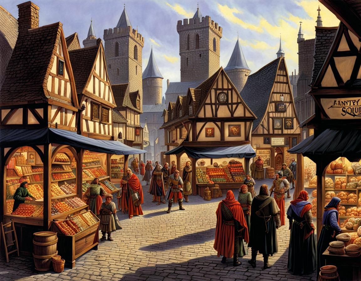 Fantasy market square remake 8 - Vibrant Medieval Market Squ...