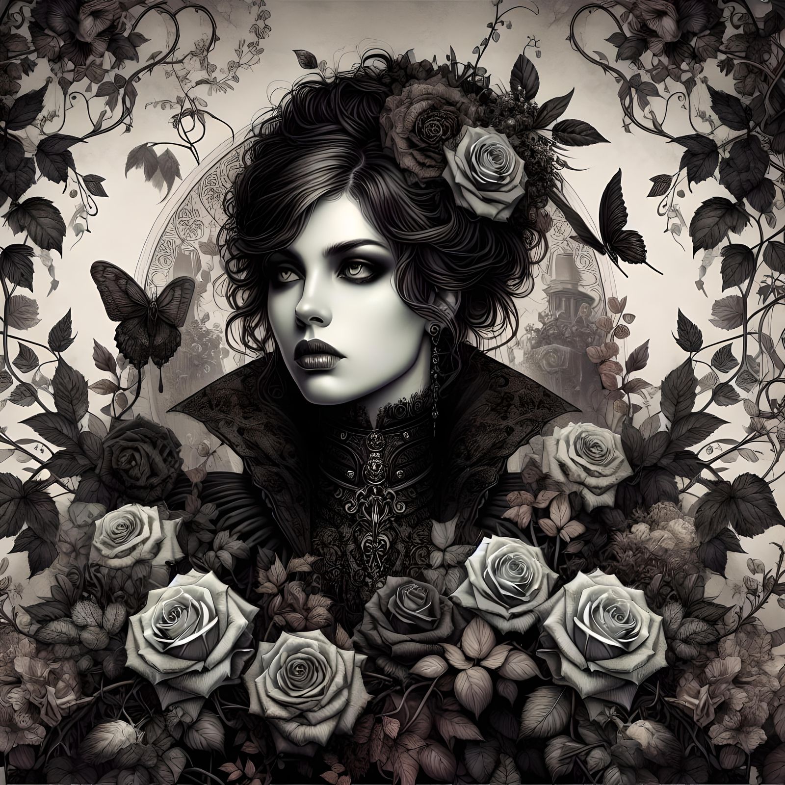 Woman, gothic, Emilie Autumn, roses, vines, ivy - AI Generated Artwork ...