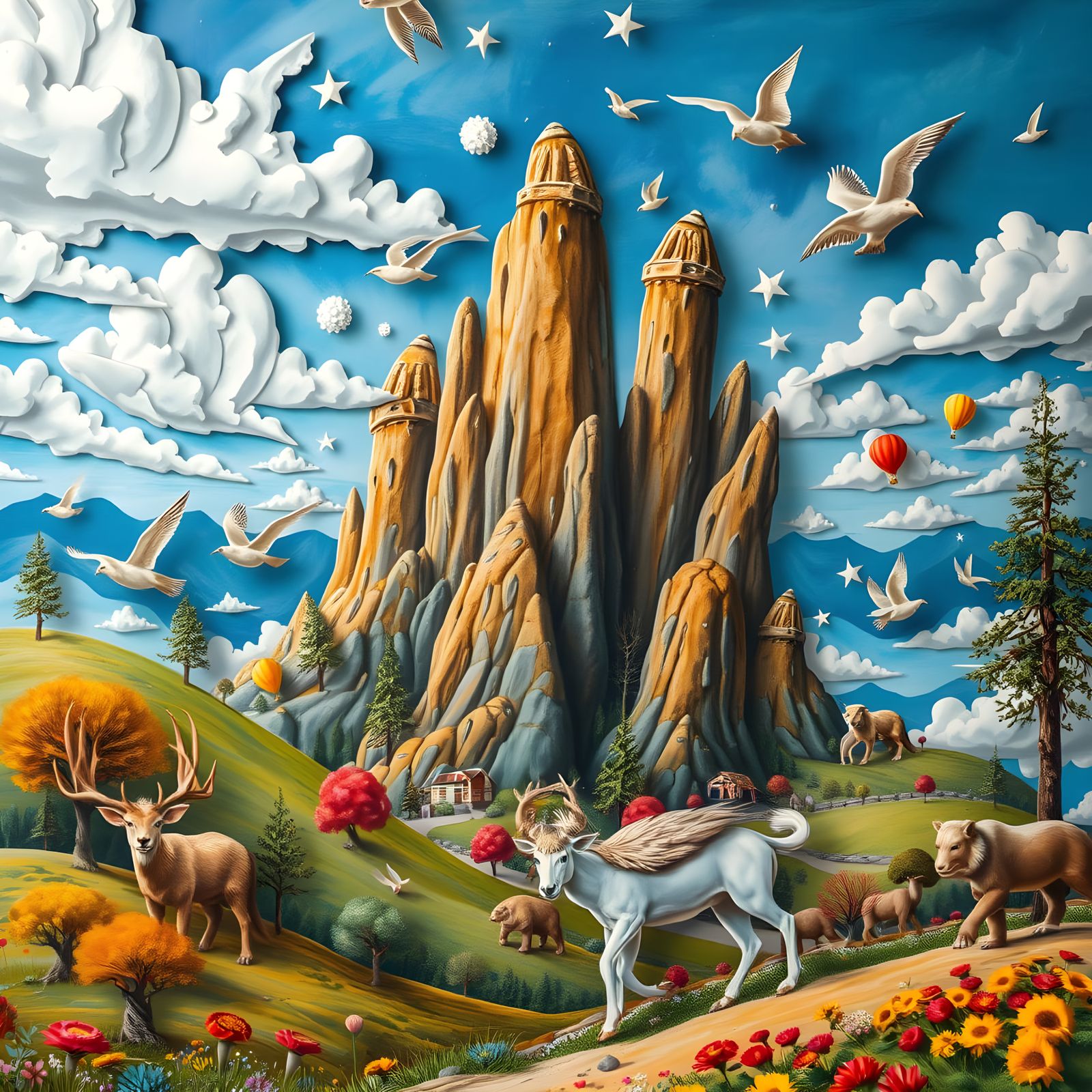 A mesmerizing, hyper-detailed photomontage comprising fragmented doodle drawings, meticulously ...