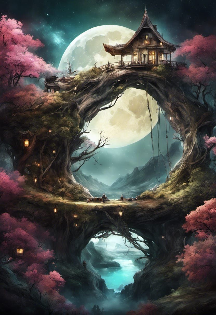 Fantasycore Houses inside a flowering Yggdrasil - AI Generated Artwork ...