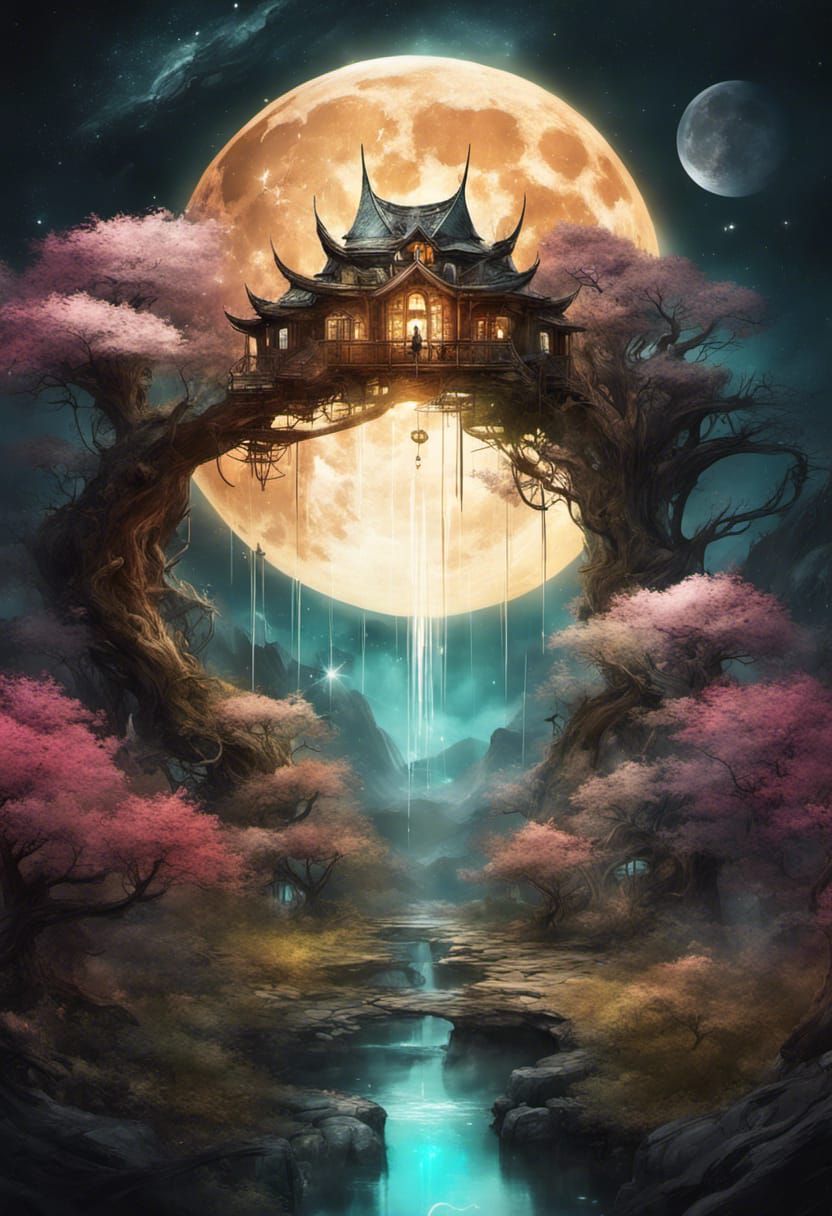 Fantasycore Houses inside a flowering Yggdrasil - AI Generated Artwork ...