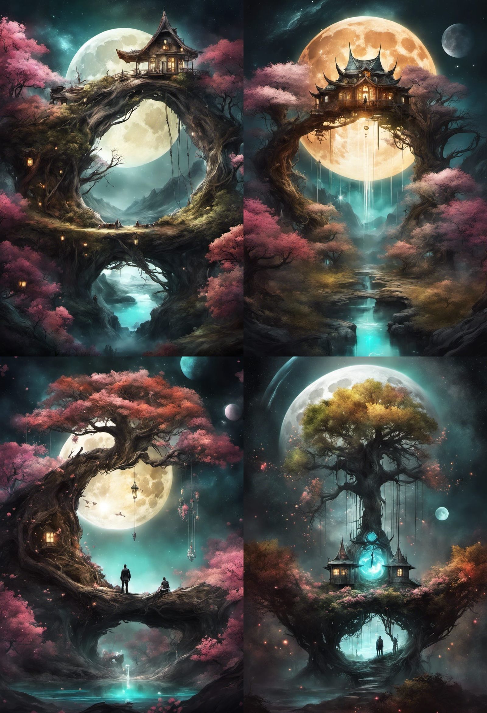 Fantasycore Houses inside a flowering Yggdrasil - AI Generated Artwork ...