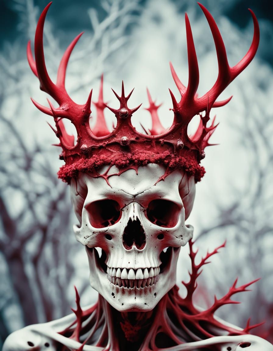 Wendigo. - Surreal Wendigo Skull in Vibrant Infrared Hues