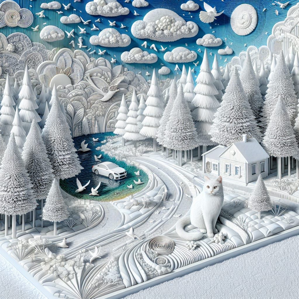 Winter - Winter Scene in Fragmented Realism Style