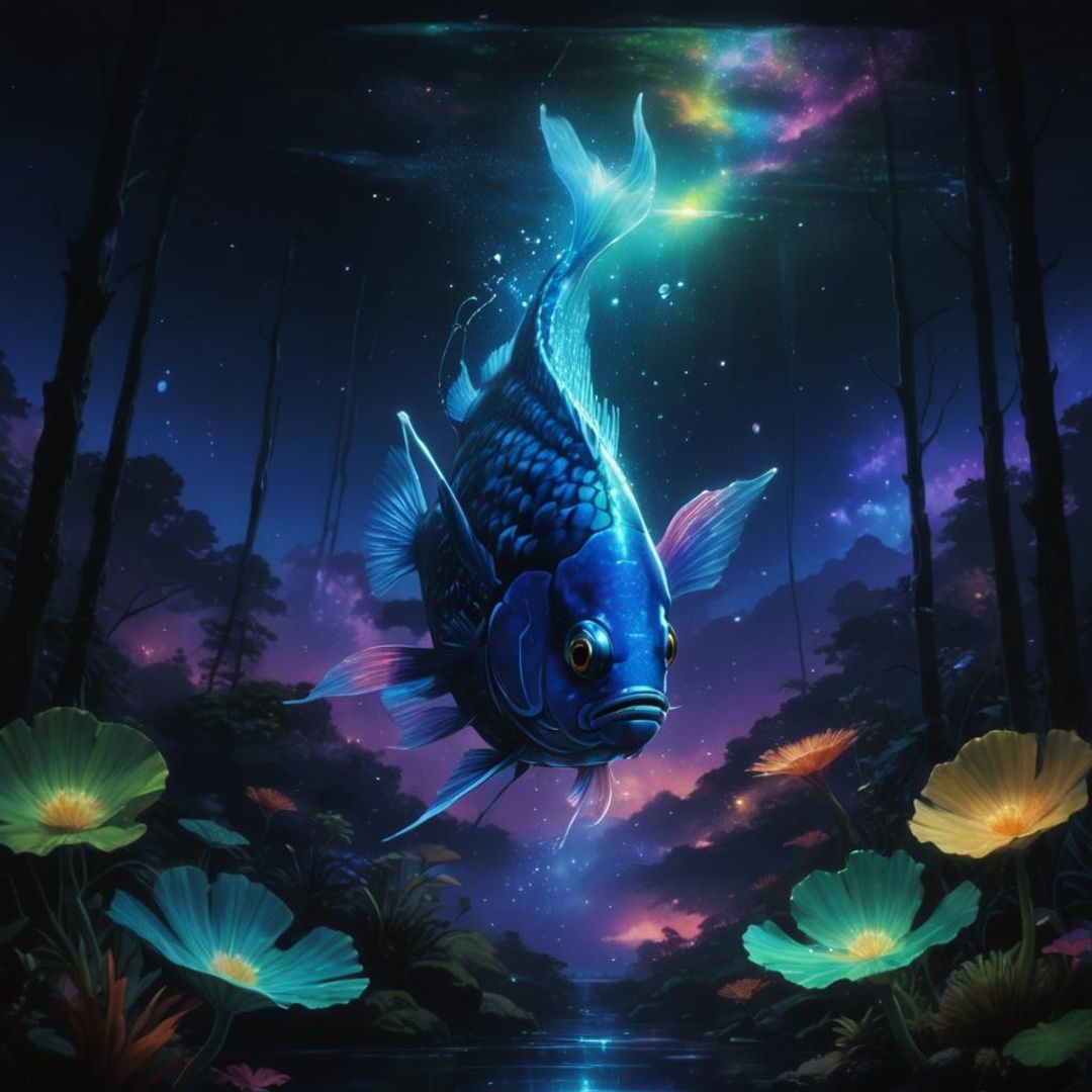 (Hyper detailed storybook illustration of a beautiful exotic fish in a ...