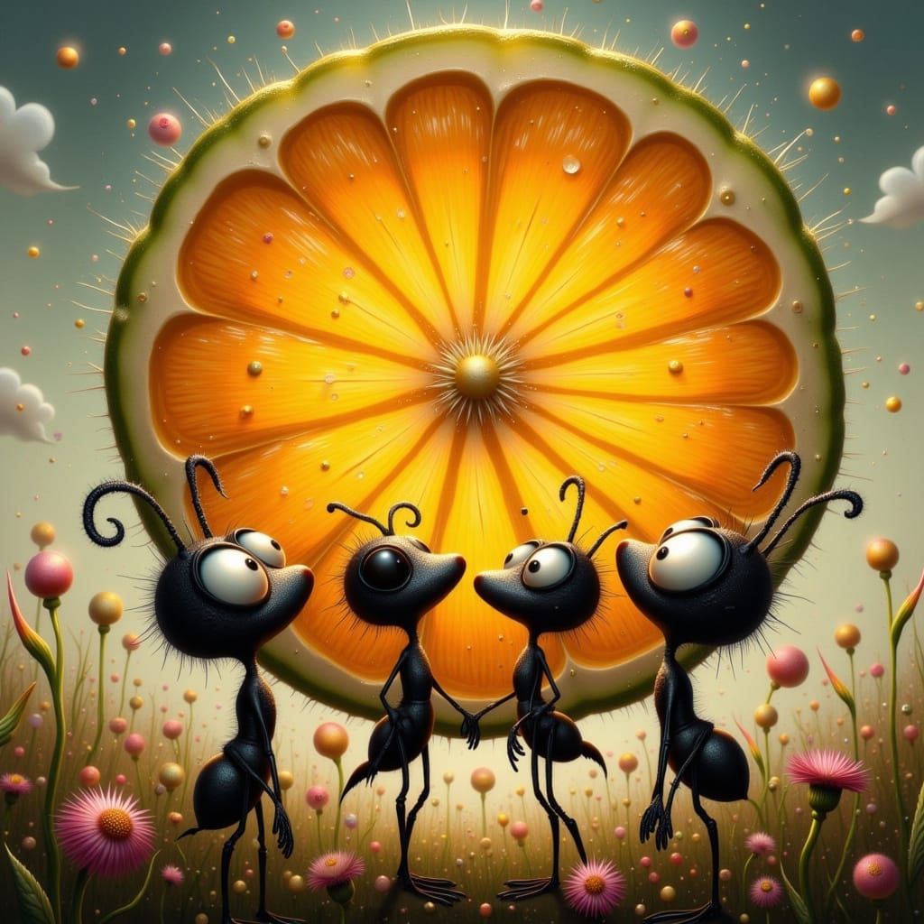 Gigantic Fruit Marvels Anthropomorphic Ants with E... - AI Art
