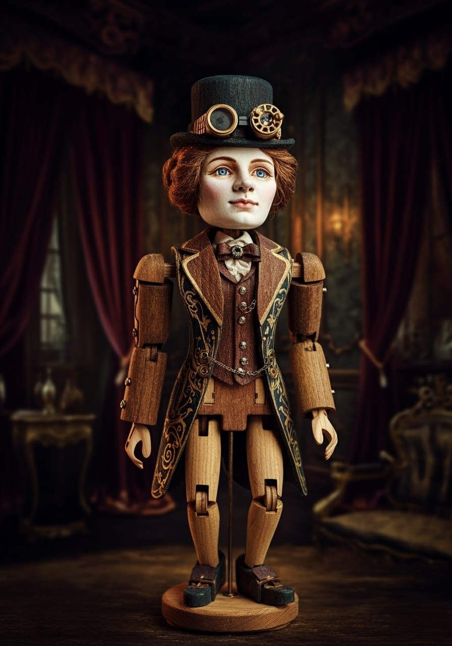 Figurative Wooden Crank-Driven Automata