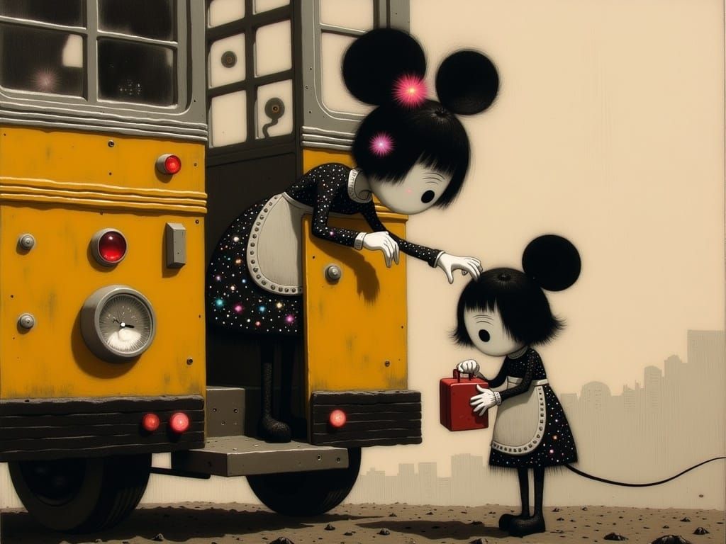 Minnie Mouse-San wishing a proper goodbye to Mom-Mouse-San in the ...