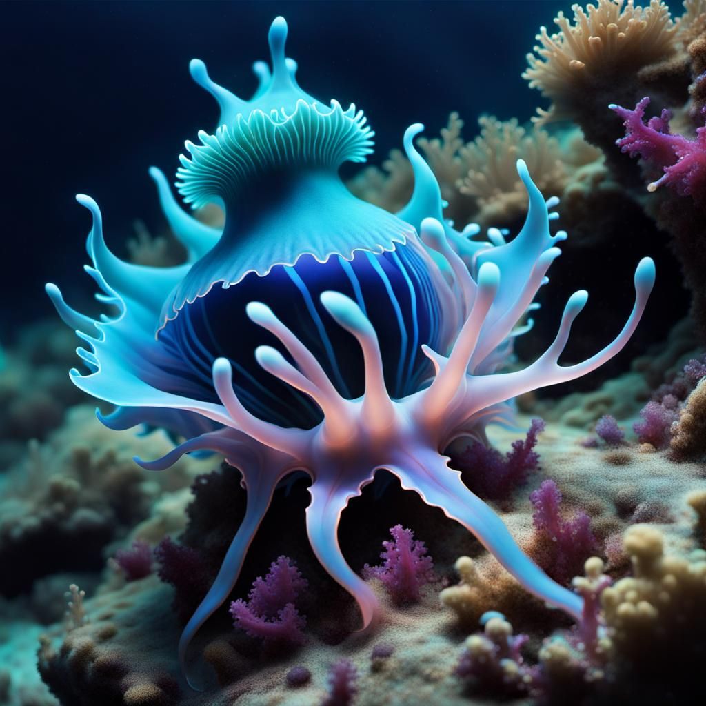 Mystical Bioluminescent Ocean World with Radiant N... - AI Art