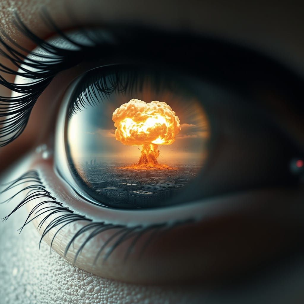an eye depicting a nuclear bomb exploding