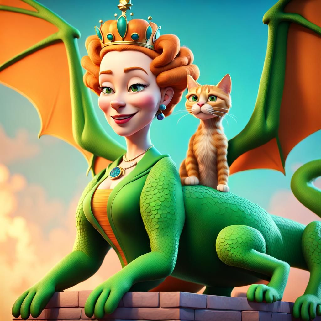 Queen Elizabeth Dragon and her Cat, Max - AI Generated Artwork ...