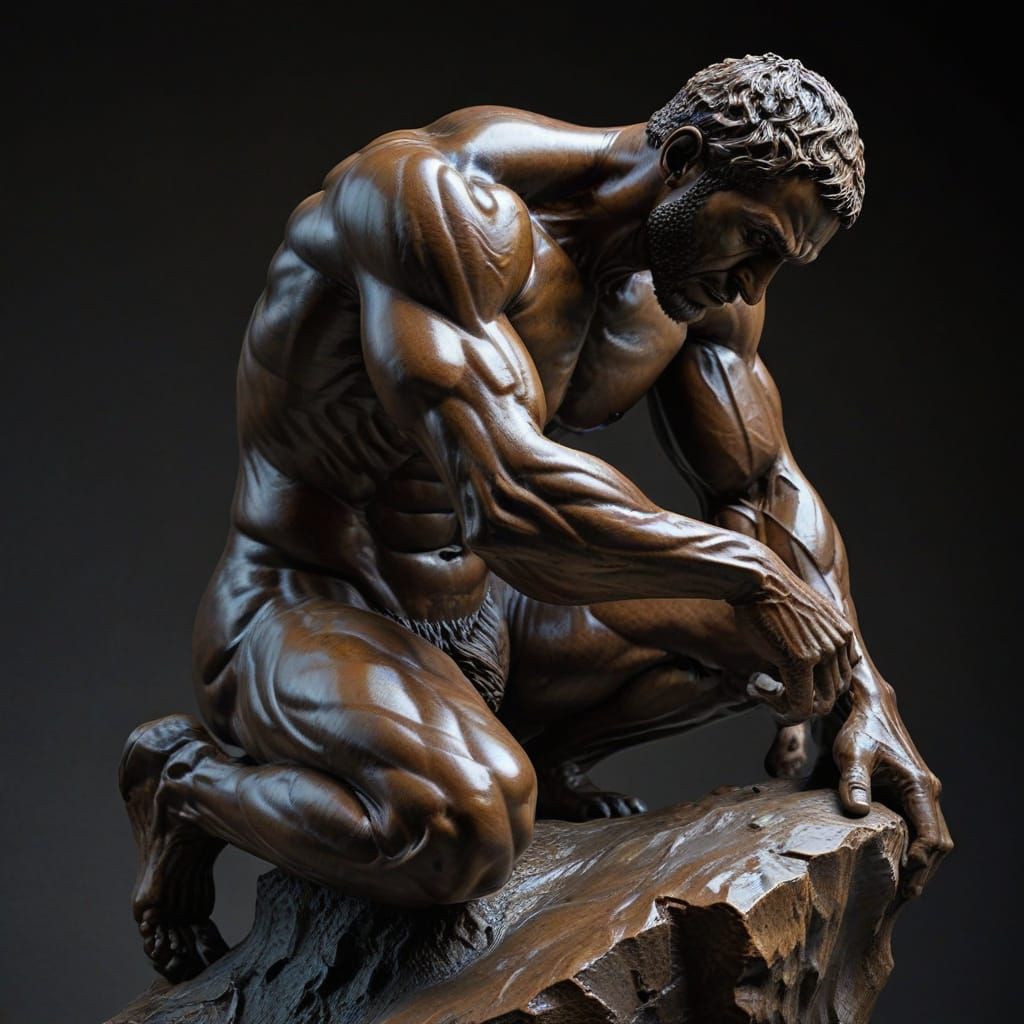 Muscular Bronze Figure in Crouched Posture - AI Art