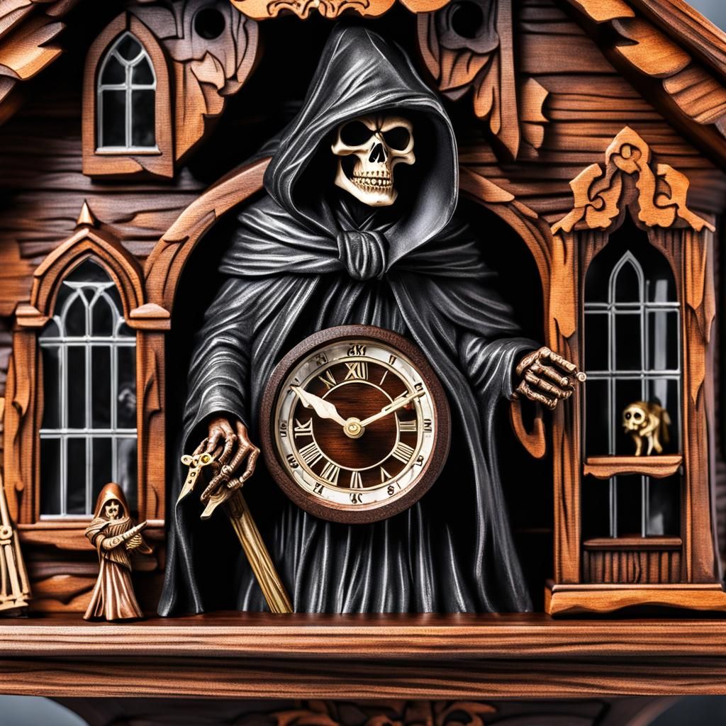 Grim Reaper Cuckoo clock - AI Generated Artwork - NightCafe Creator
