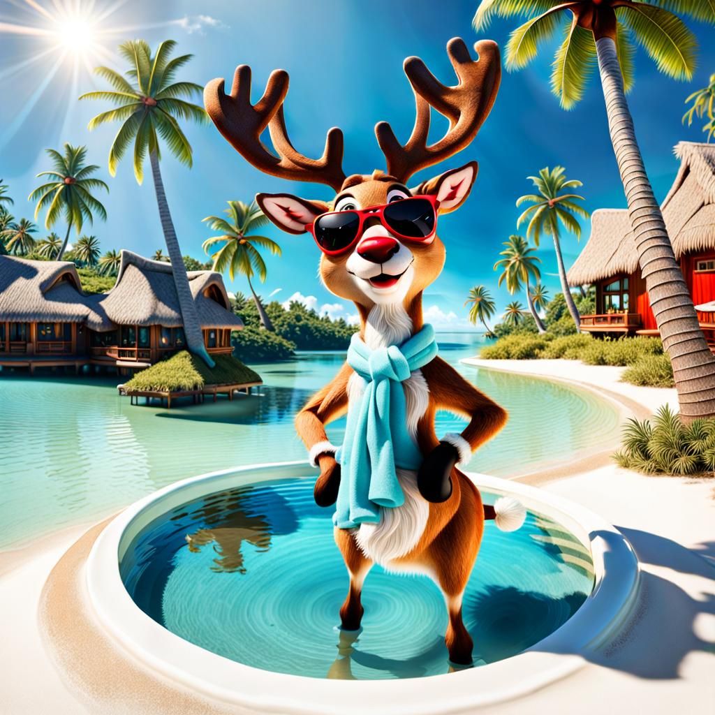 Rudolph the Red-Nosed Reindeer On Summer Holiday - AI Generated Artwork ...