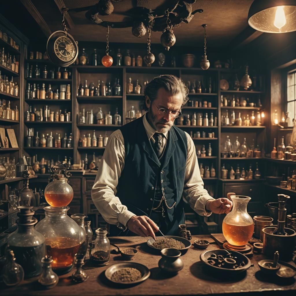 a man in alchemy room - AI Generated Artwork - NightCafe Creator