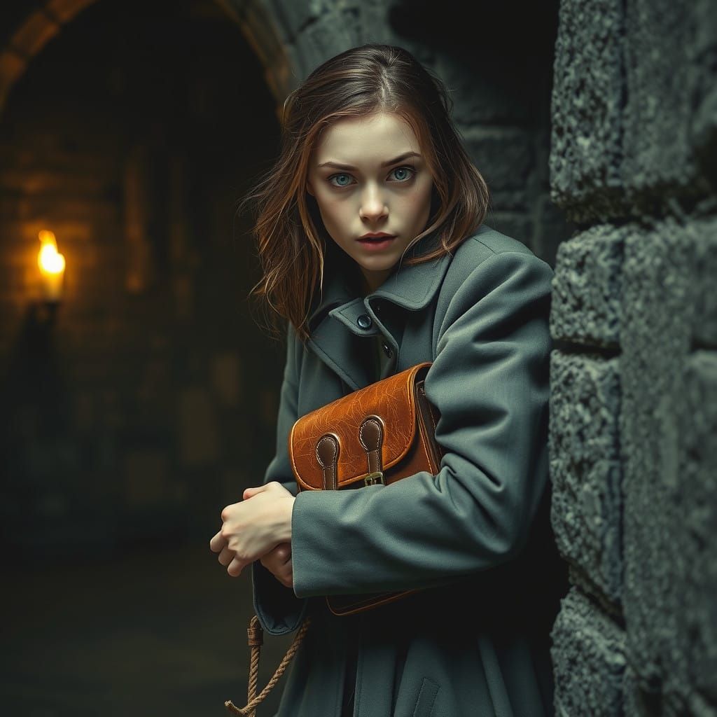 Paranoia - Young Woman Cowers in Shadows, Fleeing Unknown D...