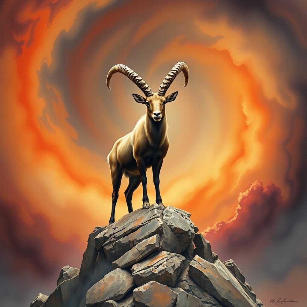 "Ibex" - Majestic Ibex in Surreal, Dreamlike Landscape
