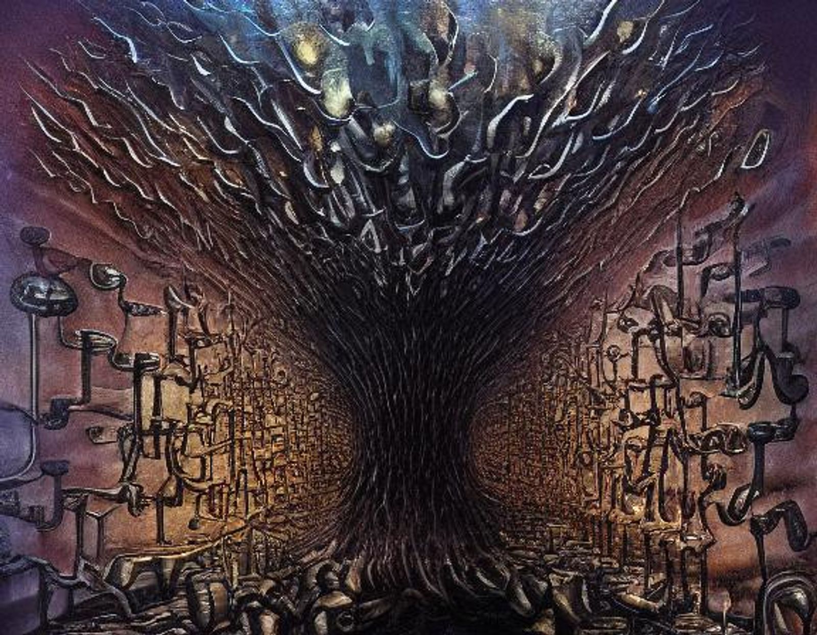 Dark shine war in the Abyss, Treacle textured nightmare, horror surrealism art, by Wes Benscoter ...