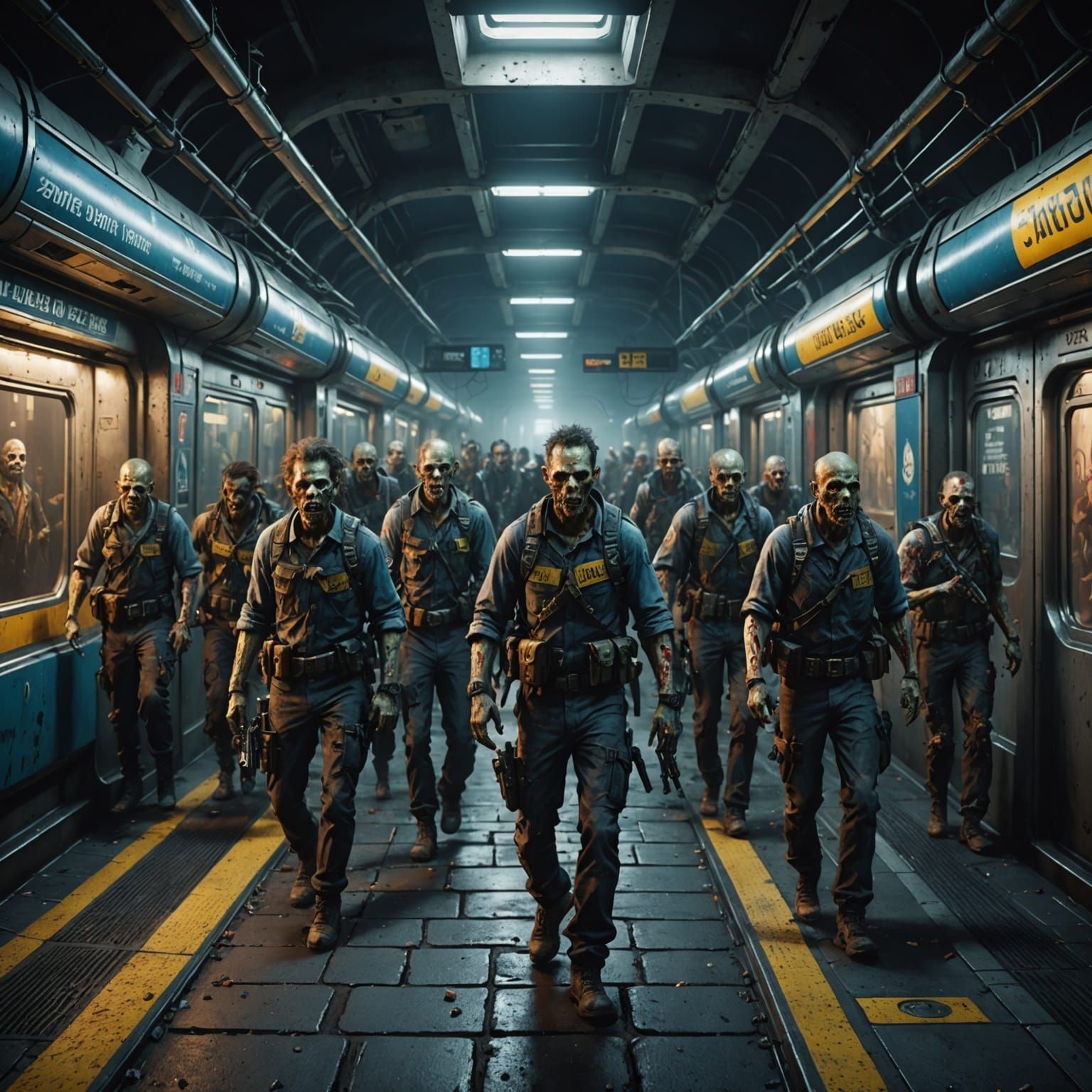 zombies Metro - Cyberpunk Fantasy Dystopia Scene in Deep Det...