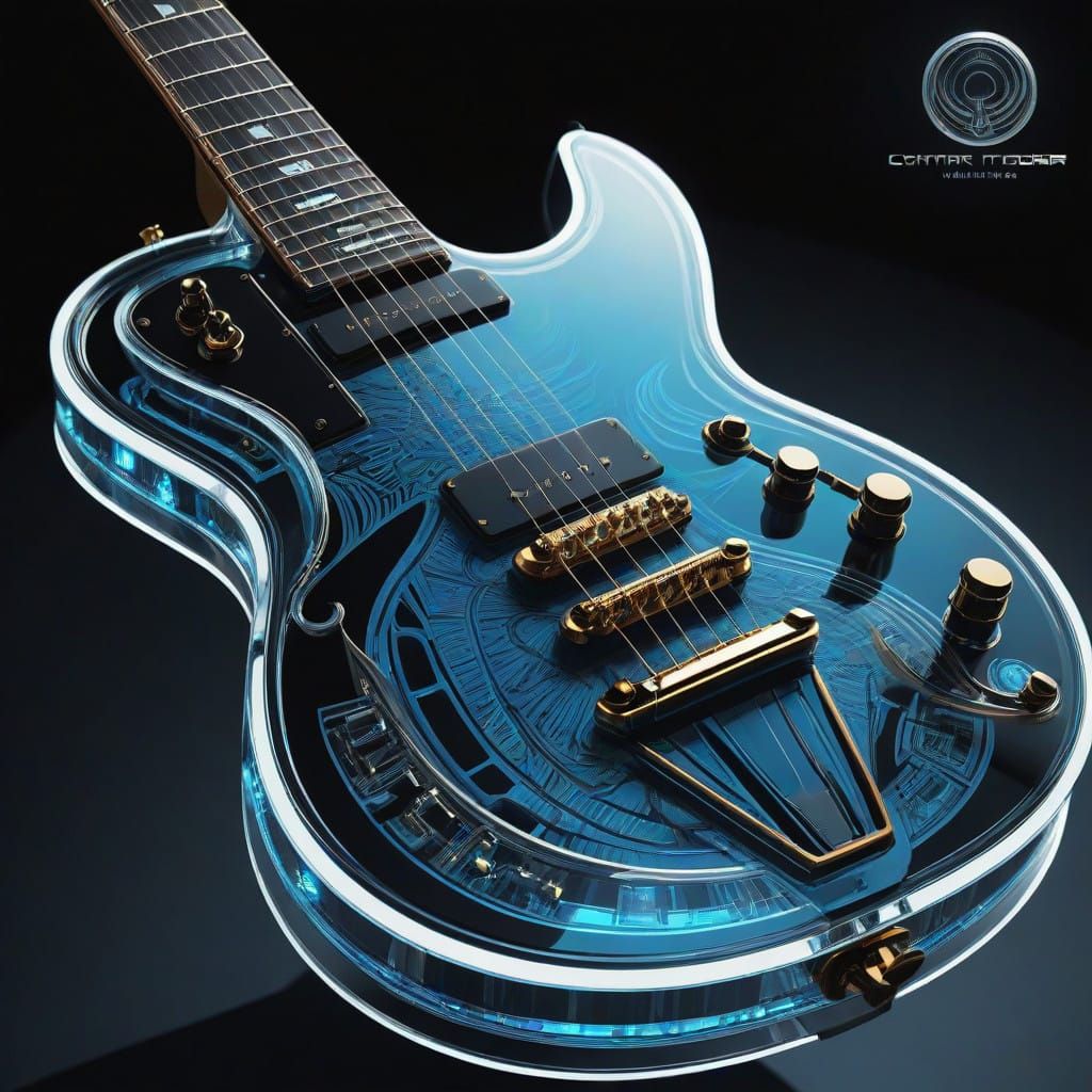 Crystal Guitar with Color-Changing LEDs and Gemsto... - AI Art