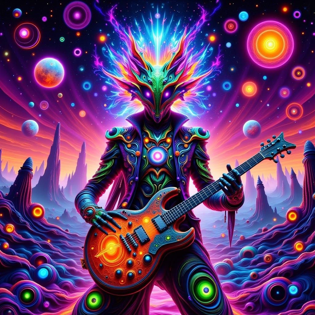 Psychedelic/Trippy Sci-Fi Alien Guitar Rockstar
