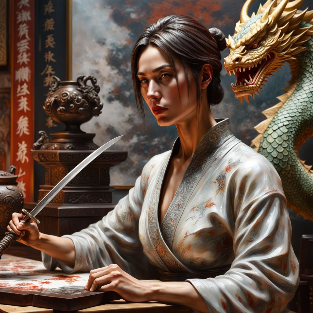 Ultra-realistic movie scene: hyper-detailed marble sculpture of a posed ...