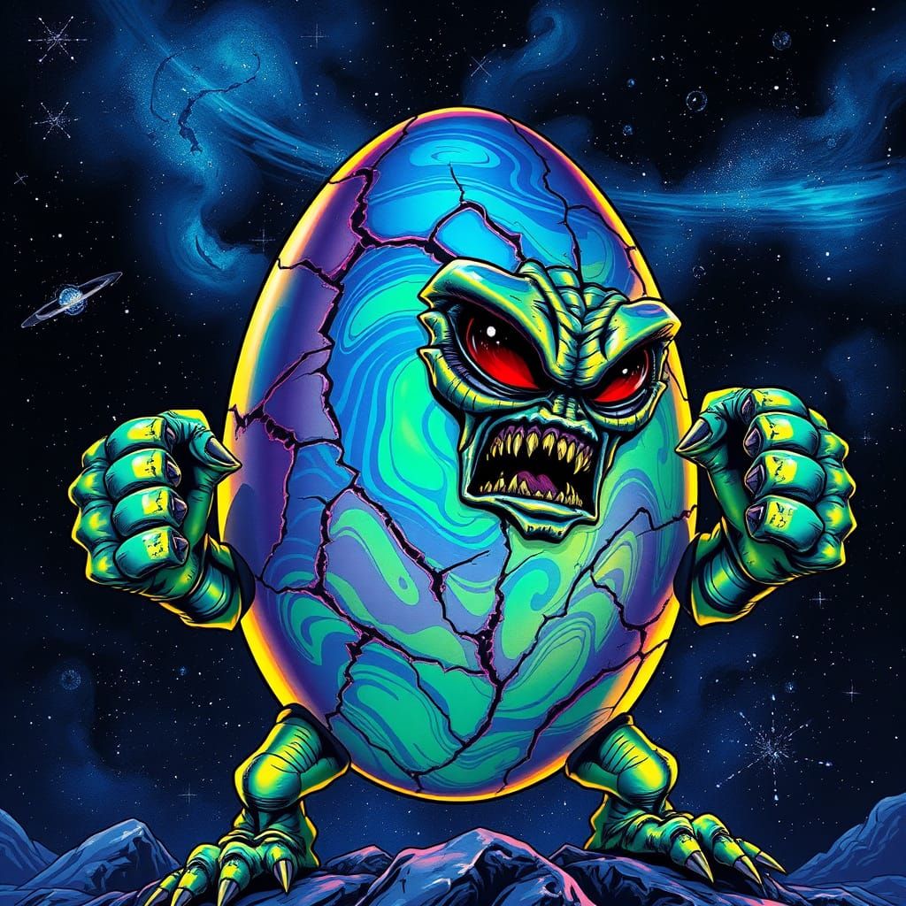 angry egg alien - Heroic, Iridescent Alien in Cosmic Night ...