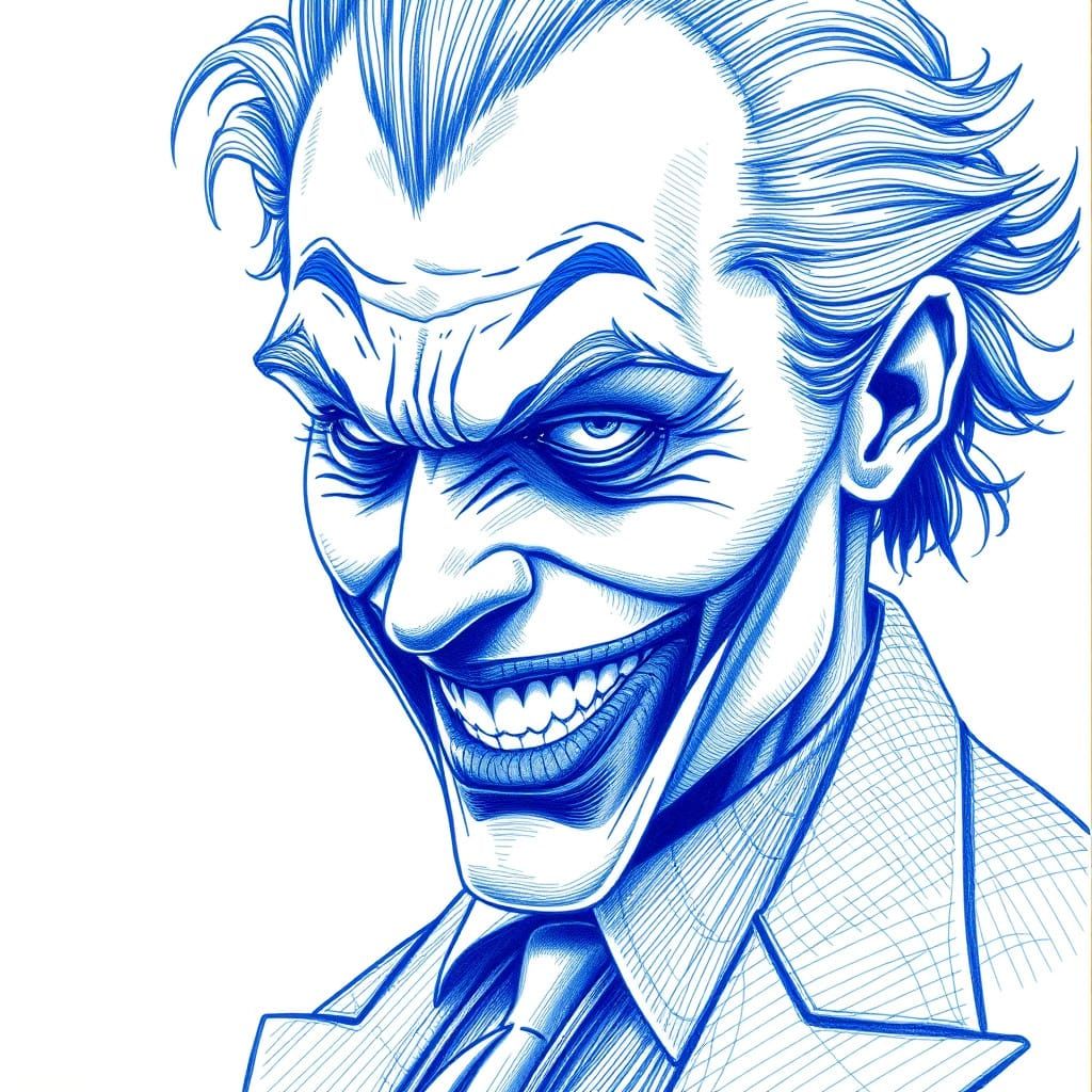 Joker Comic Book Art in Modern Ballpoint Pen Style - AI Art