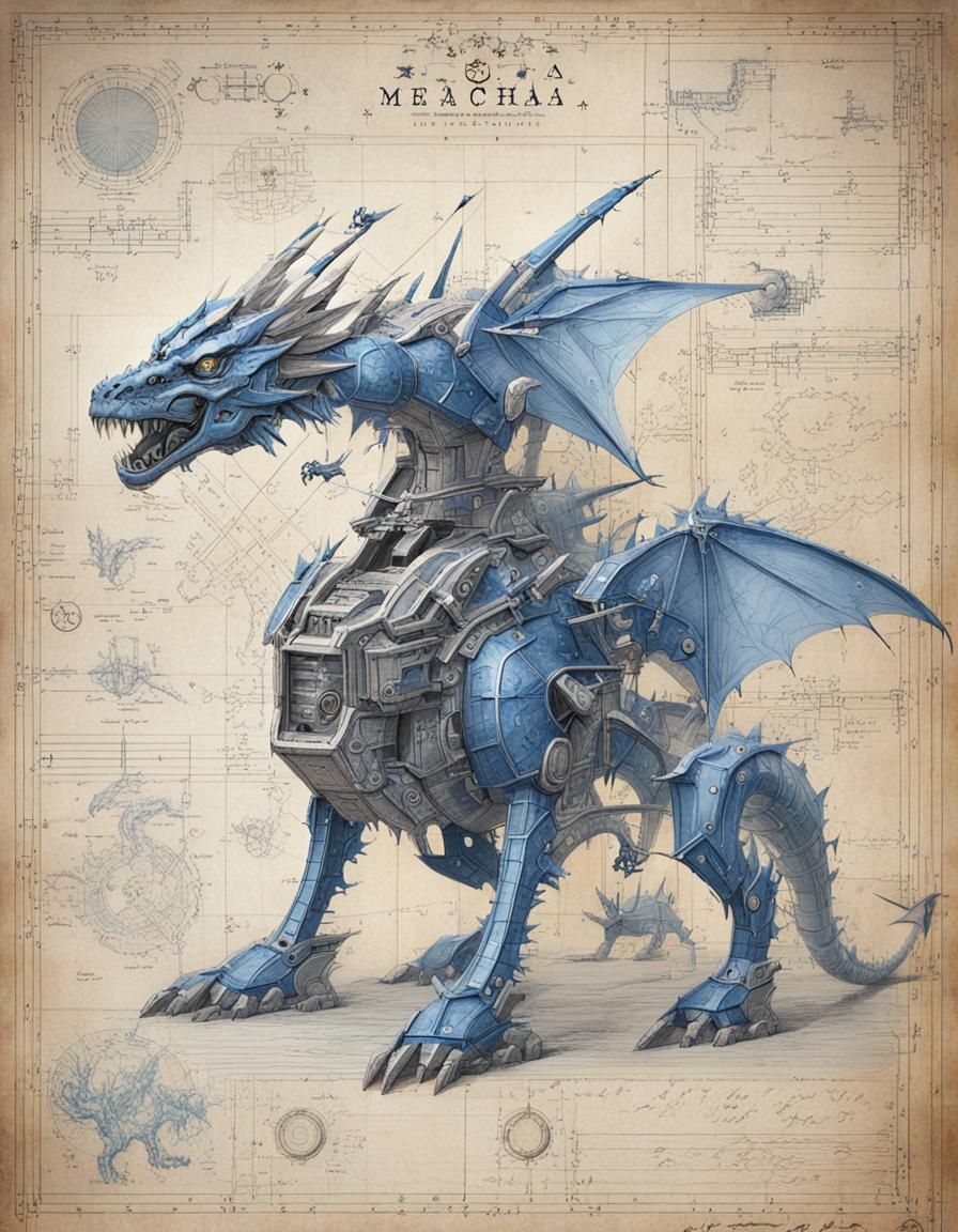 Blueprint of a Mecha Dragon, schematic diagram :: liquid oil blueprints ...
