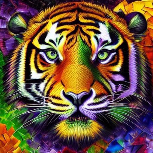 The Laughing Tiger. Beautiful rustic mosaic patchwork, abstract ...