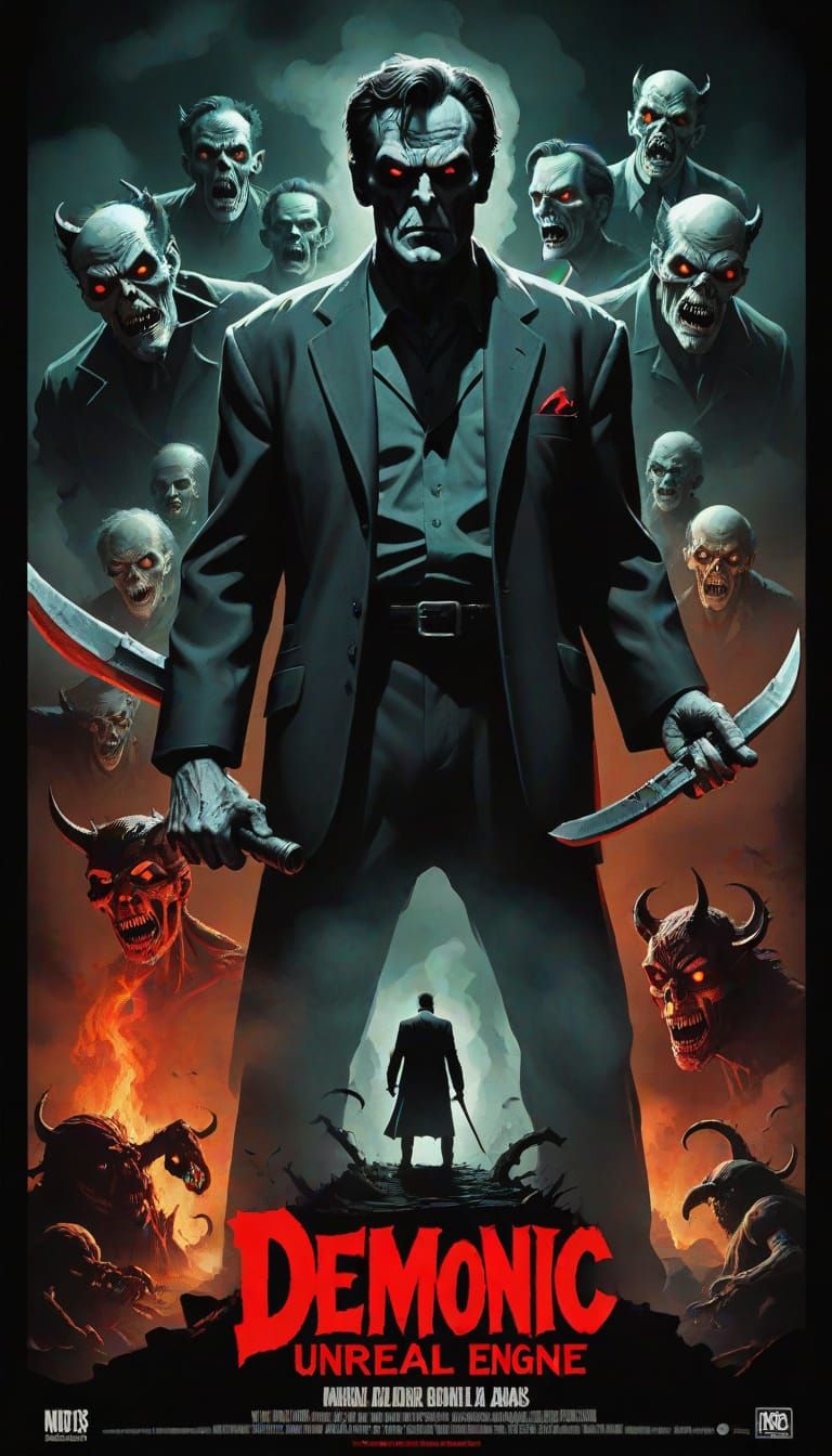 Demonic Horror Movie Poster in Unreal Engine Style - AI Art