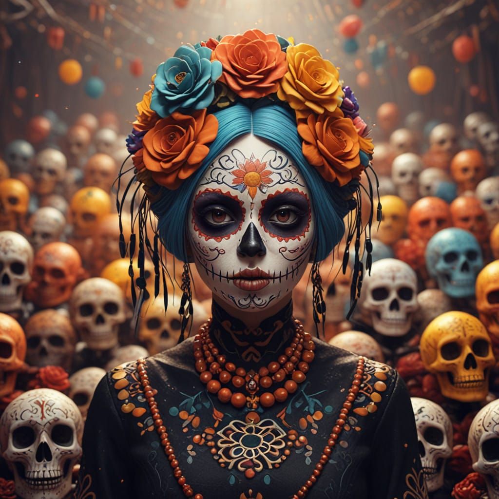 Vibrant Dia de los Muertos Goddess with Multicolor... - AI Art
