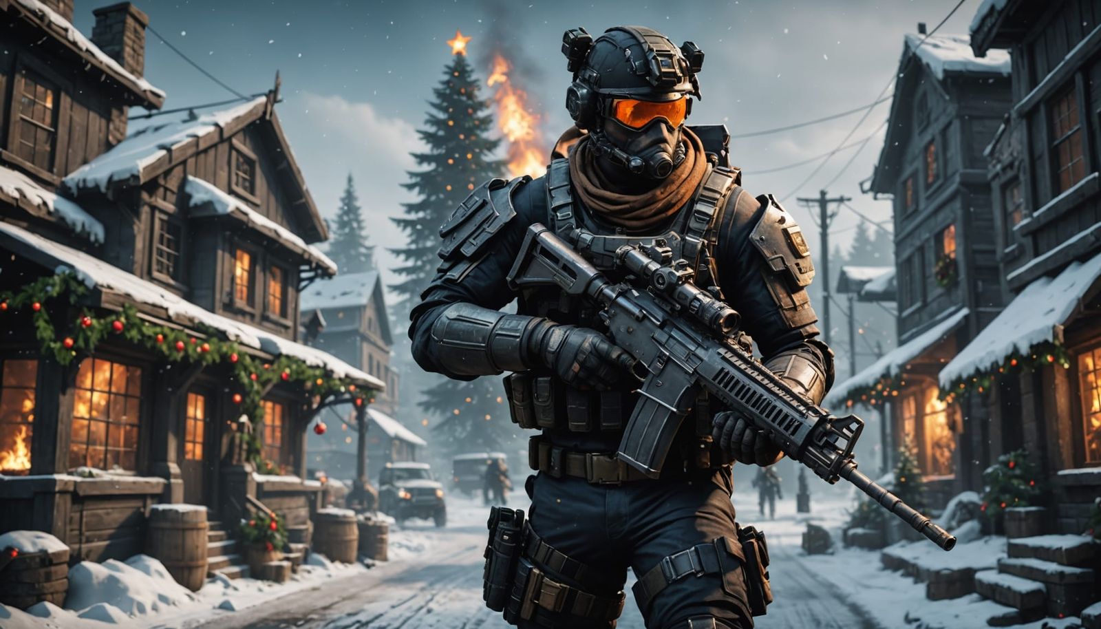 Furry Soldier in a Festive Newtown Christmas Scene... - AI Art