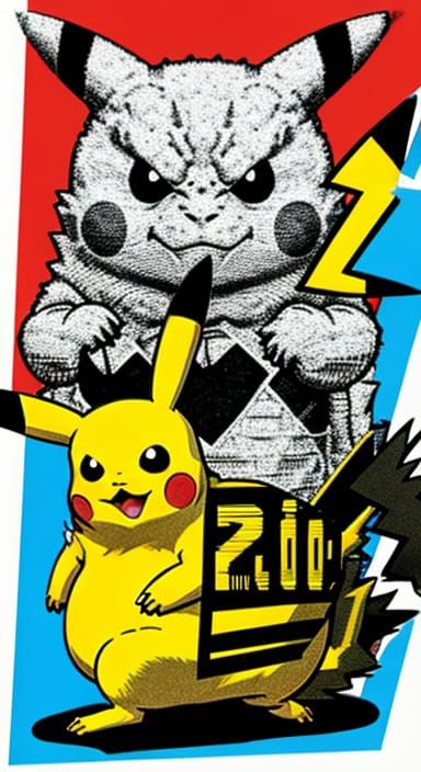Campy Pop Art Mashup of Pikachu and Godzilla - AI Art