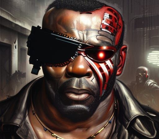 MR T as the terminator. horror Gustave Doré Greg Rutkowski cyberpunk ...