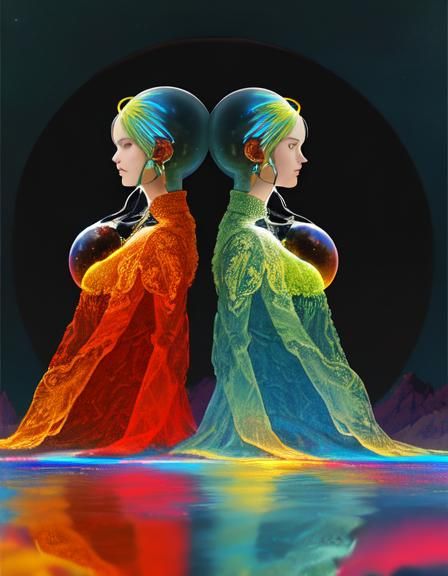 Twin Goddesses in 1970’s style - AI Generated Artwork - NightCafe Creator