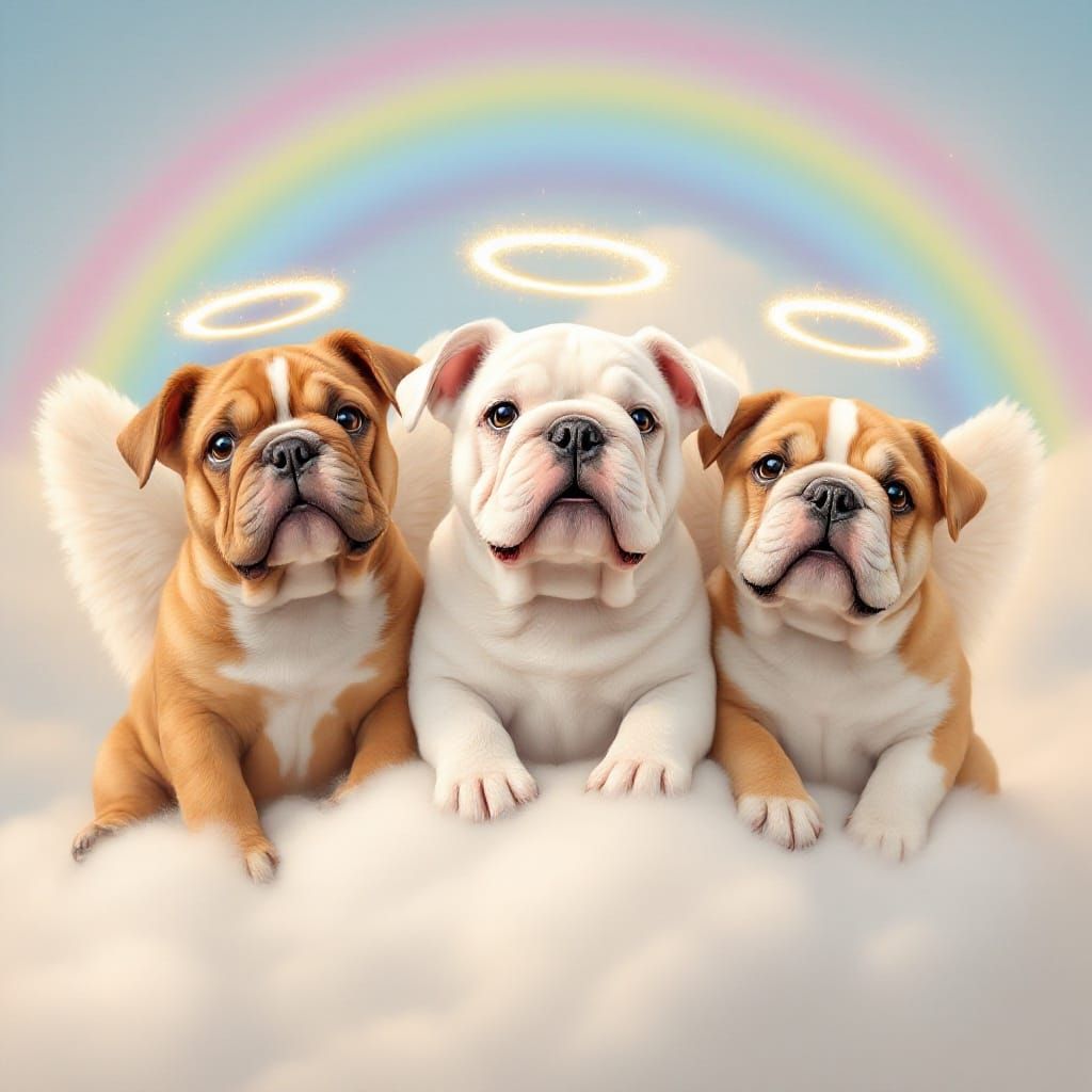 Fur - Angels - Gentle Bulldog Angels Soar on a Cloudy Sky