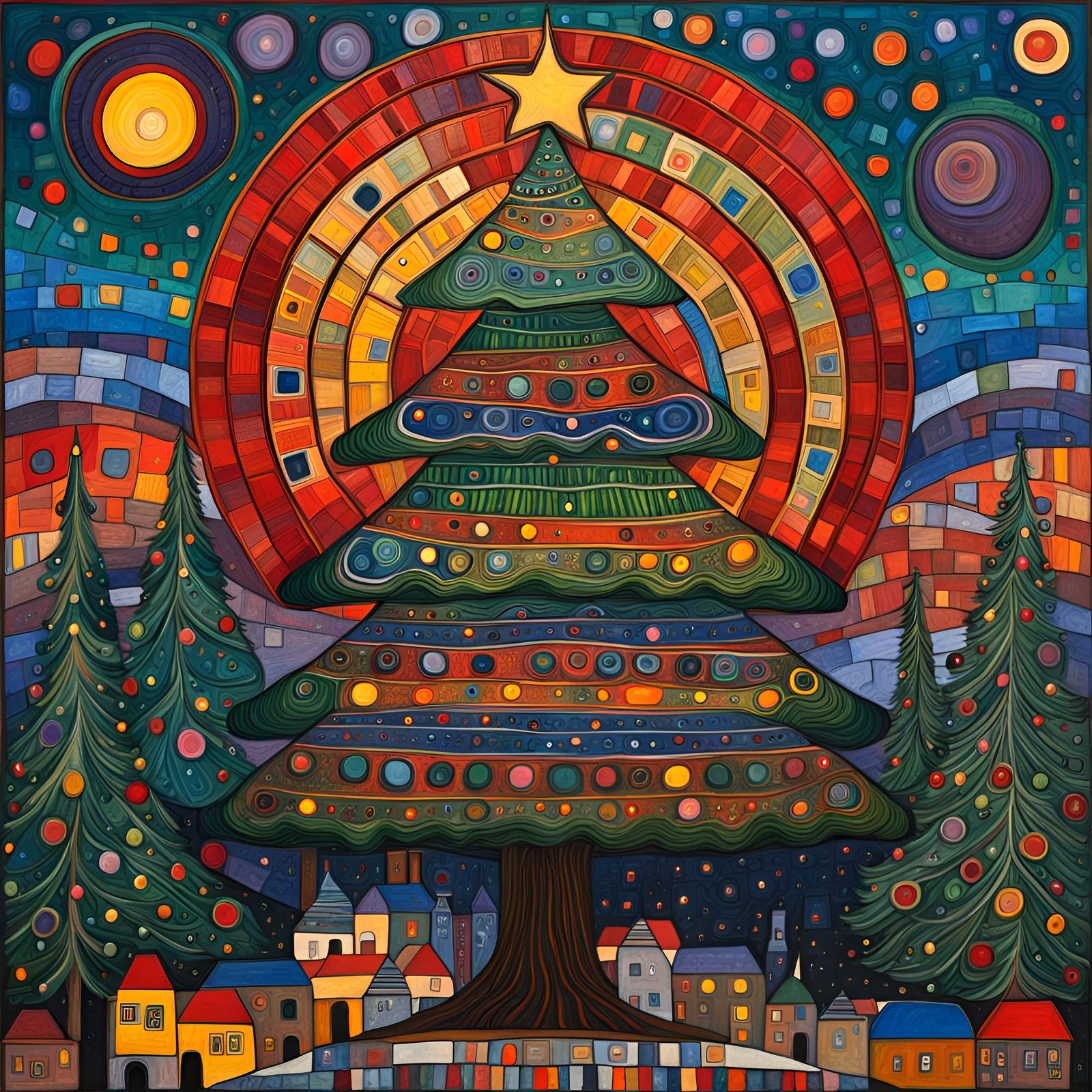 Hundertwasser Christmas Tree (IV) - AI Generated Artwork - NightCafe ...