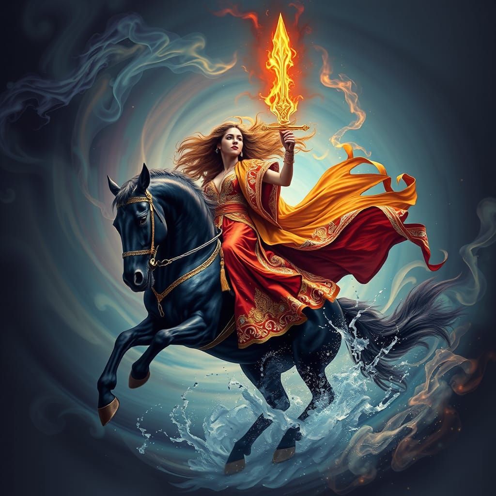 A fire elemental sword in the hands of a woman 8k resolution concept art hyperdetailed Josephine ...