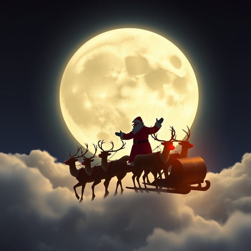 Surreal Santa Sleigh Flying Through Moonlit Night ... - AI Art