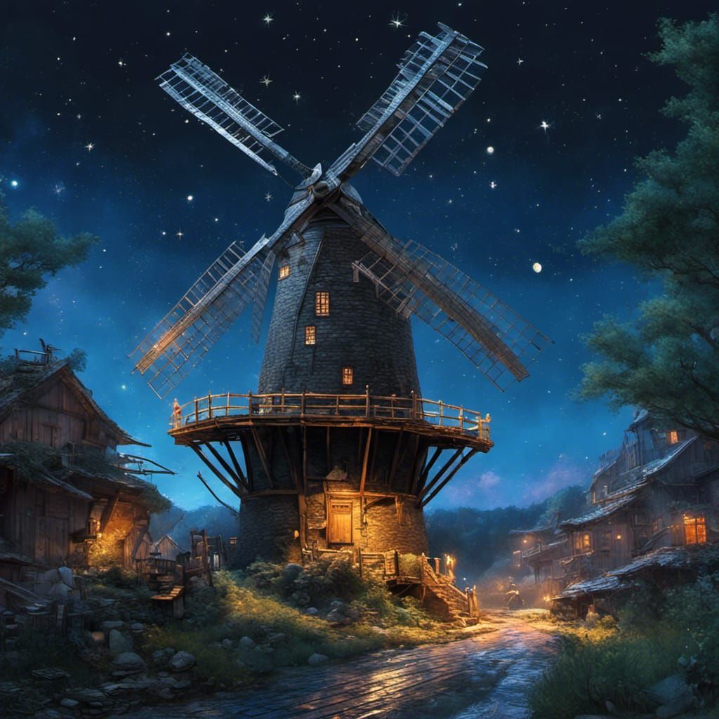 Windmill at Night - AI Generated Artwork - NightCafe Creator