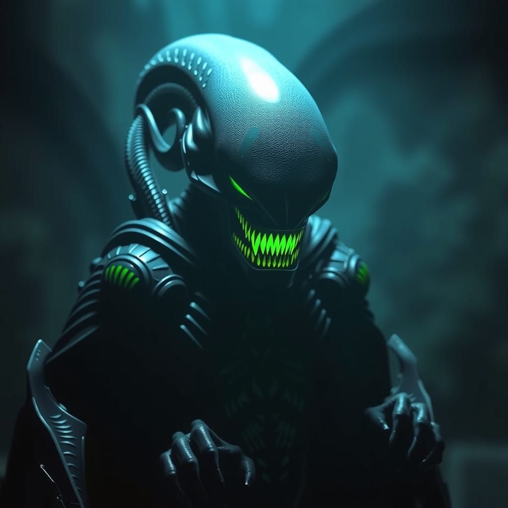 Glow in the dark xenomorph Batman by HR giger, masterpiece of Horror