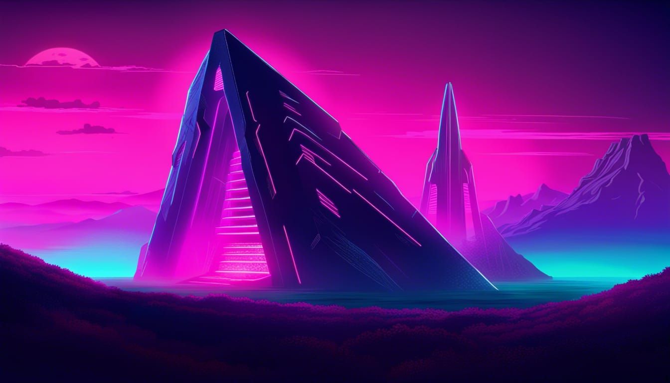 Giant monolith made from old space ships. The monolith stands on a hill ...