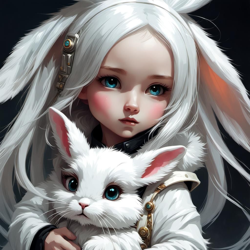 chibi adorable anthropomorphic Flemish white rabbit : smooth soft ...